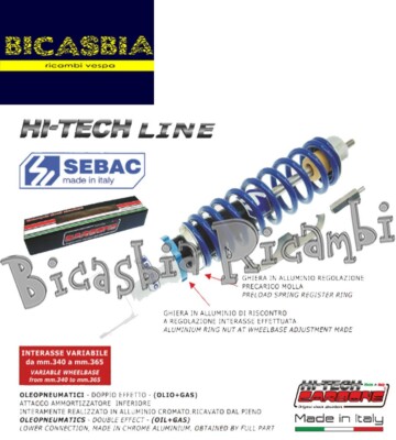 19474 Rear Shock Absorber Sebac Hi Tech White Blue Vespa 150 Sprint ...