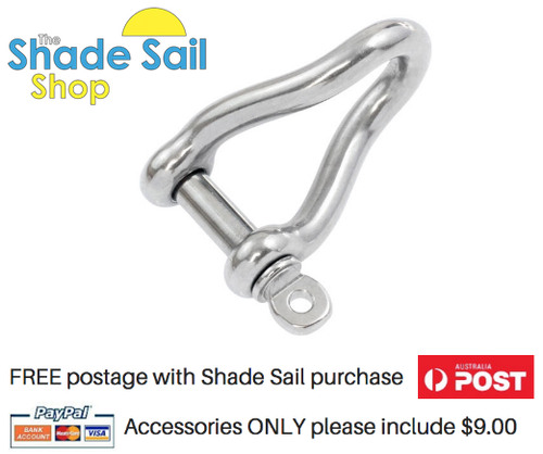 6mm Twisted Dee D Shackle 316 stainless steel Shade sail / Boating ...