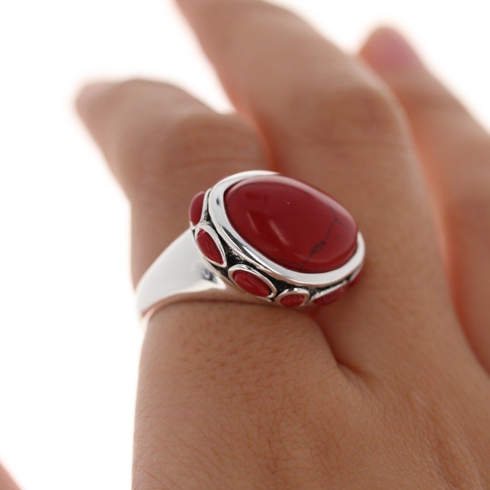 Boho Chic Red Jasper Ring Sterling Silver Polished Band Large Oval ...