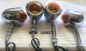 MOTORCYCLE CUSTOM STYLE CHROMED METAL INDICATORS CHOPPER 2 PAIR 12V | eBay