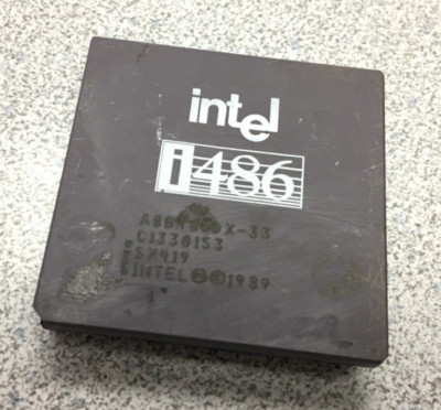 Vintage Intel 486DX-33 A80486DX-33 SX419 Socket 3 486DX 33 MHz CPU gold ...