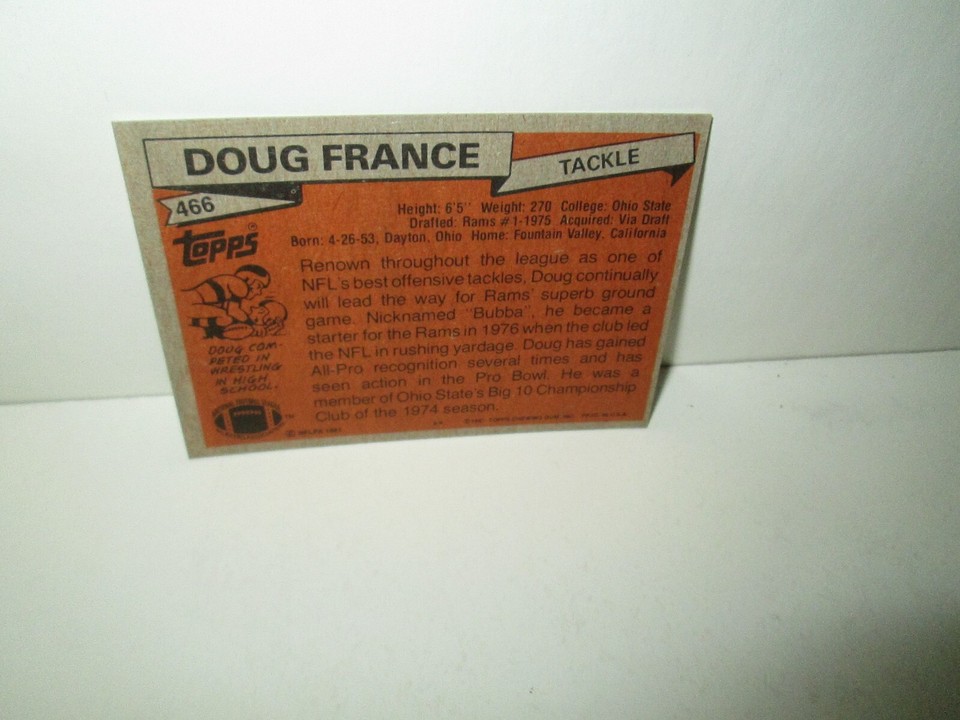 DOUG FRANCE 1981 Card Topps #466 rookie rc LOS ANGELES RAMS Ohio State ...