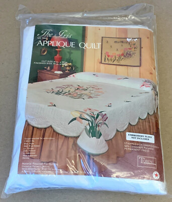 Tobin "The Iris" Floral Embroidery / Applique Quilt Top NIP 79" x 97 ...