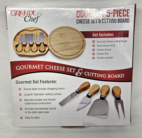 GOURMET 5 PIECE CHEESE SET & CUTTING BOARD * GRANDE CHEF * SWIVEL ...