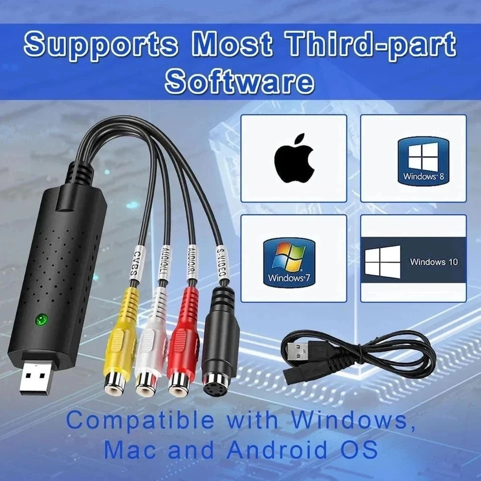 USB Video Capture Card Easy Cap VHS VCR Mini DV Hi8 DVD to Digital ...