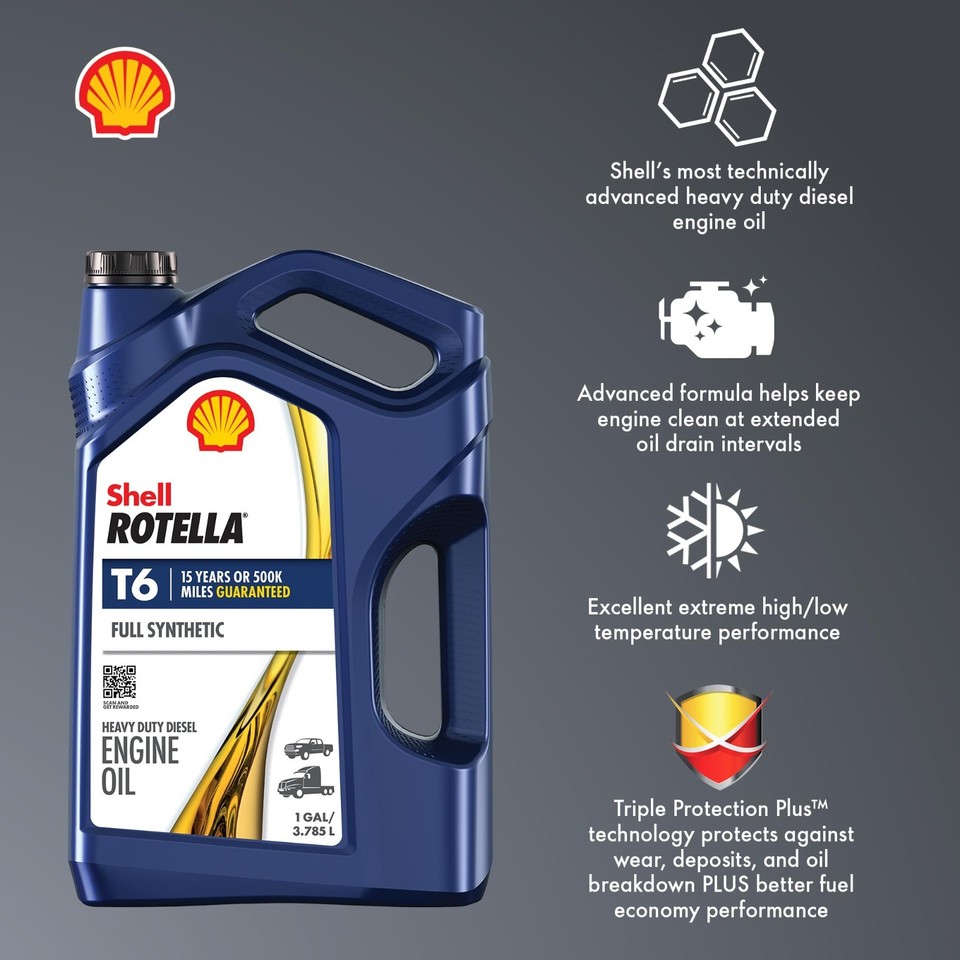 Shell Rotella T6 Full Synthetic 15W-40 Motor Oil – 1 Gallon Bottles ...