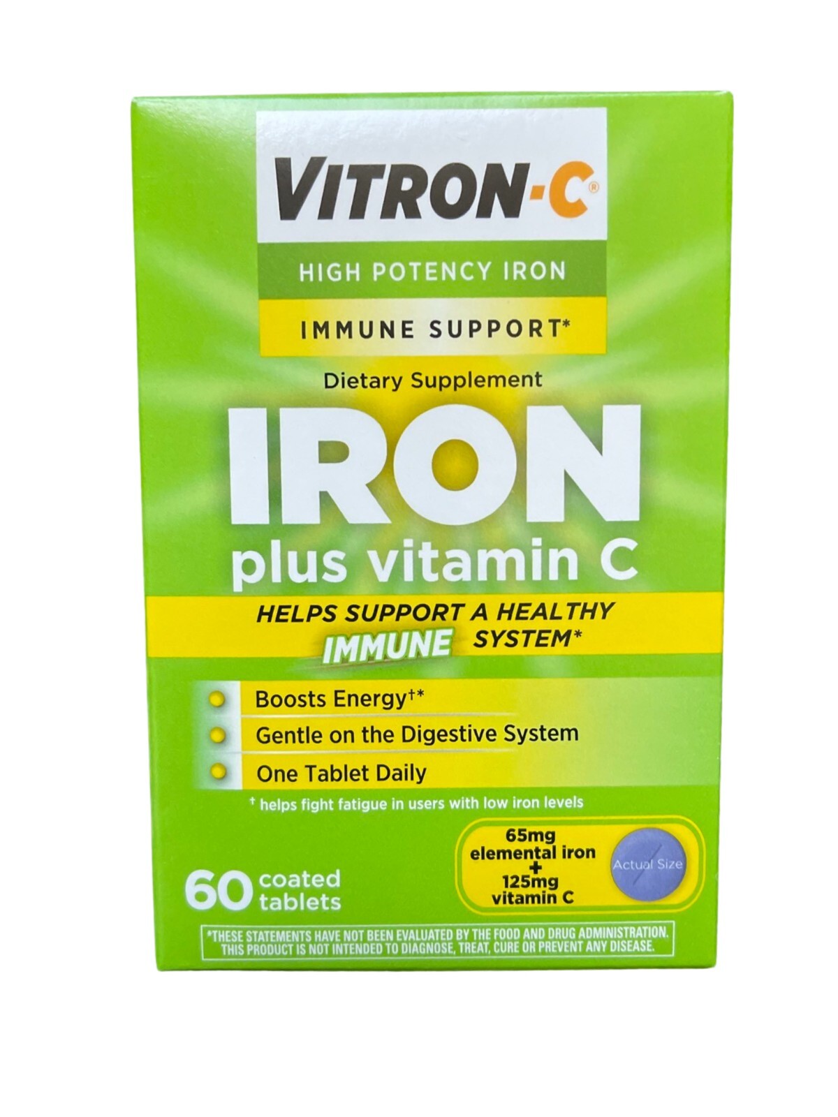 Vitron-C High Potency Iron 125mg Vitamin C 60 Tablets Sambucol ...