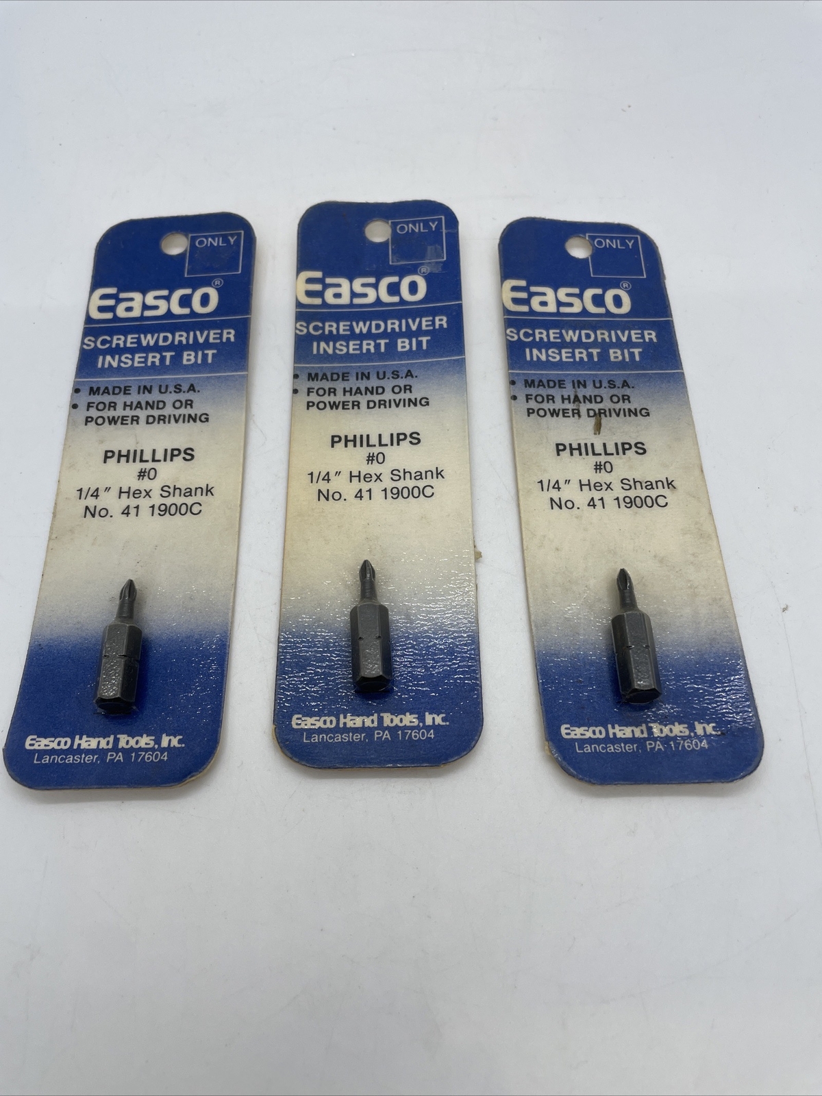 NOS EASCO SCREWDRIVER INSERT BIT PHILLIPS #0, 1/4”Hex Shank Lot Of 3 ...