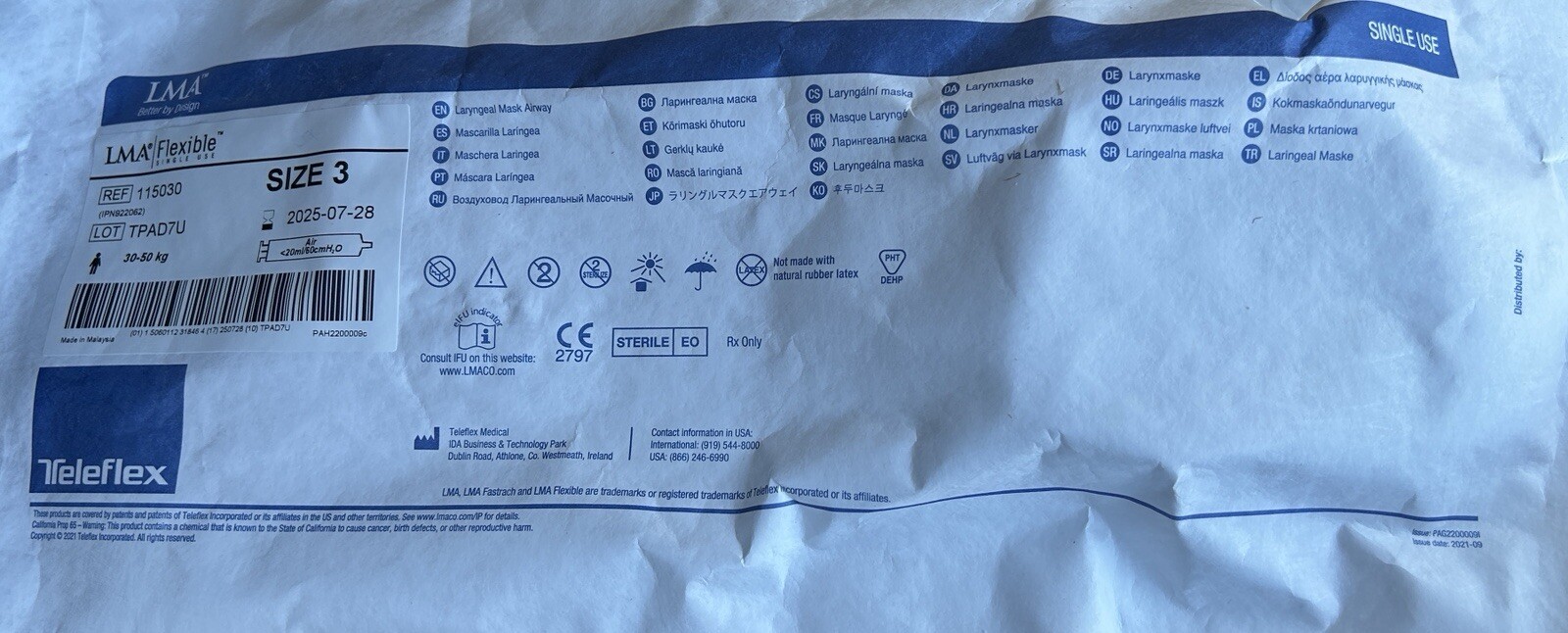 Flexible LMA Laryngeal Mask Airway Box Of Ten New | eBay
