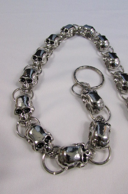 Heavy Silver Metal Long Jeans Wallet Key Chain Large Chunky Skulls ...
