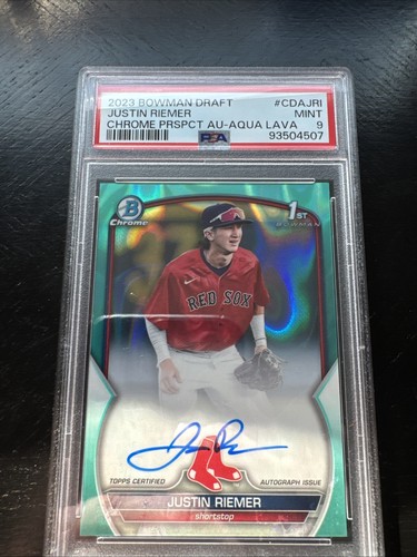 2023 Bowman Draft Justin Riemer Chrome Prospect Auto Aqua Lava /199 PSA ...