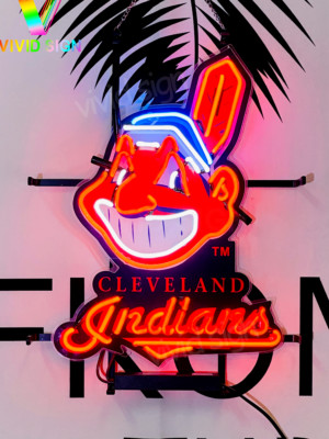 Cleveland Indians Light Lamp Neon Sign 19x15 With HD Vivid Printing Bar ...