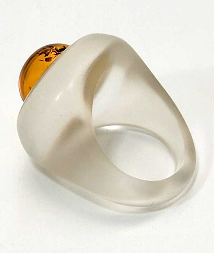 Chunky Clear Frosted Lucite 14K Bezel Set Amber Artisan Crafted Ring ...