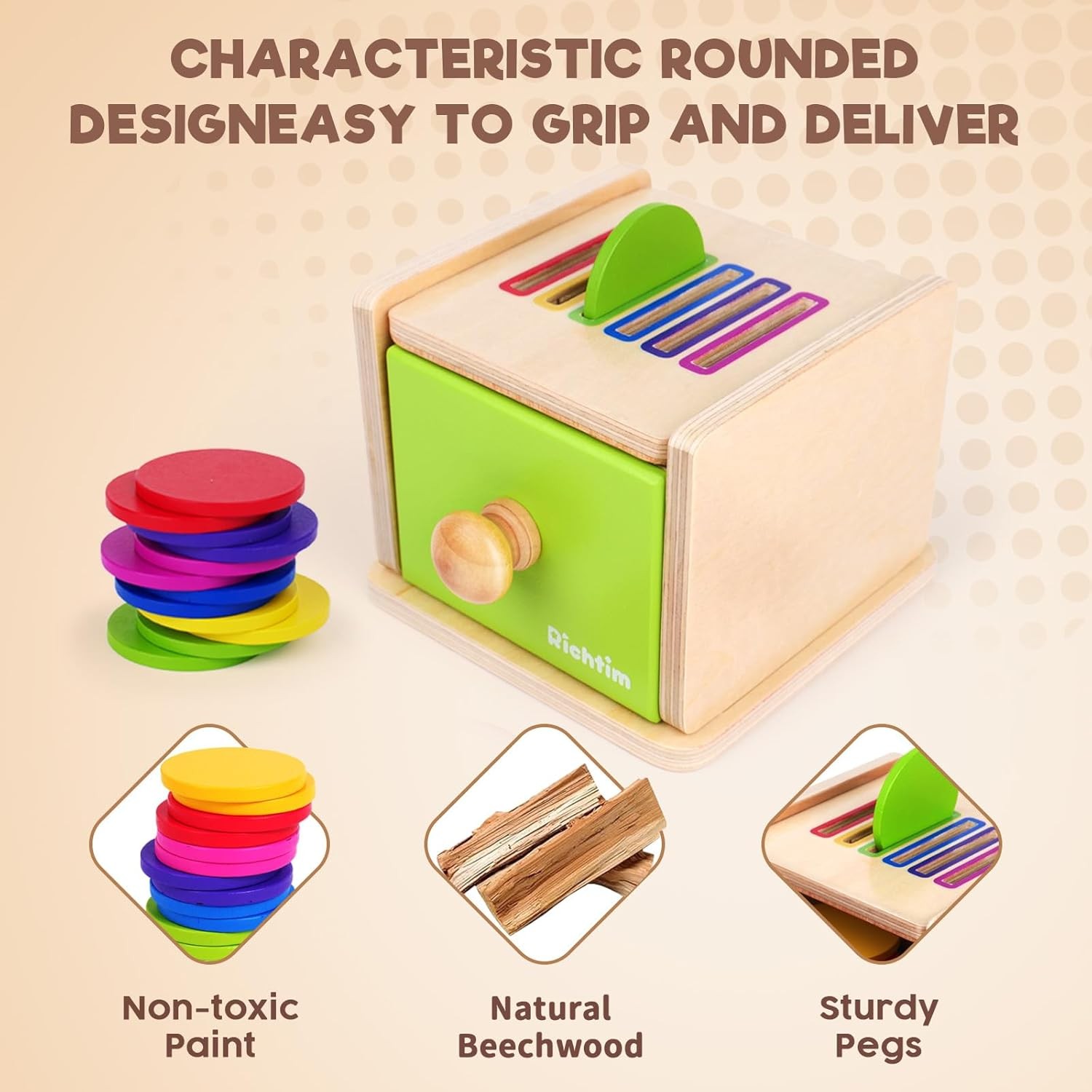 Montessori Toys for 1-3 Year Old Color Sorting Wooden Drawer Box Toy ...