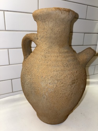 Antique Primitive Pottery earthenware jug With Loop Handle And Simple ...