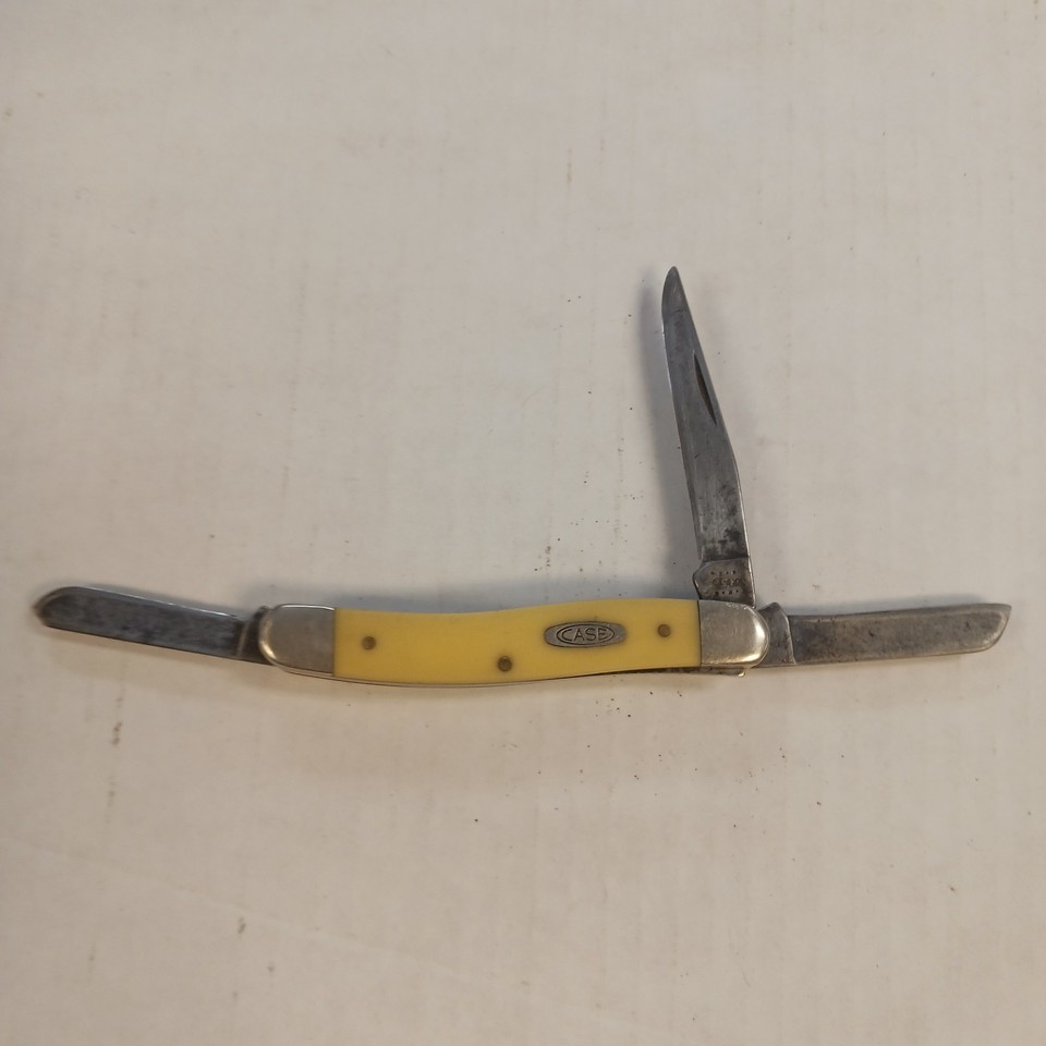 CASE XX 3318 SS 3 BLADE STOCKMAN POCKET KNIFE YELLOW DELRIN HANDLES ...