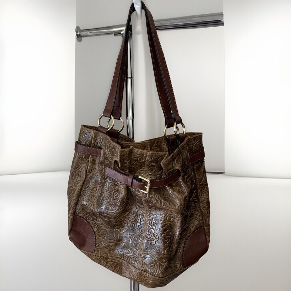 LEATHER Tote Purse HANDBAG BY VALENTINA FIORE Embossed | eBay