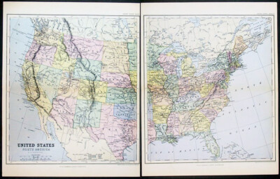 1870 W & R Chambers 2 x Sheet Antique Map of the United States of ...