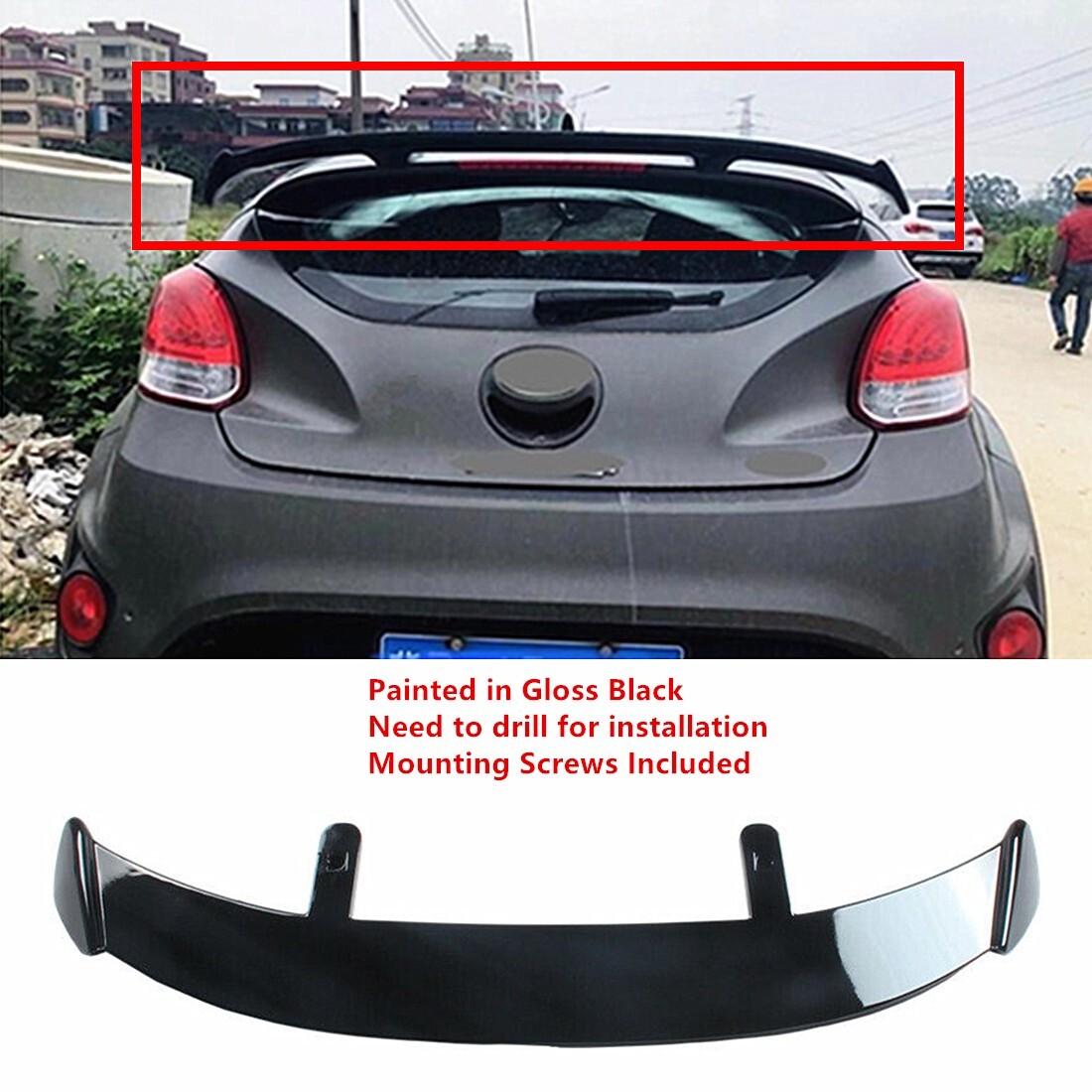 UNIVERSAL FITS 2012-2017 HYUNDAI VELOSTER GLOSSY REAR WINDOW ROOF ...