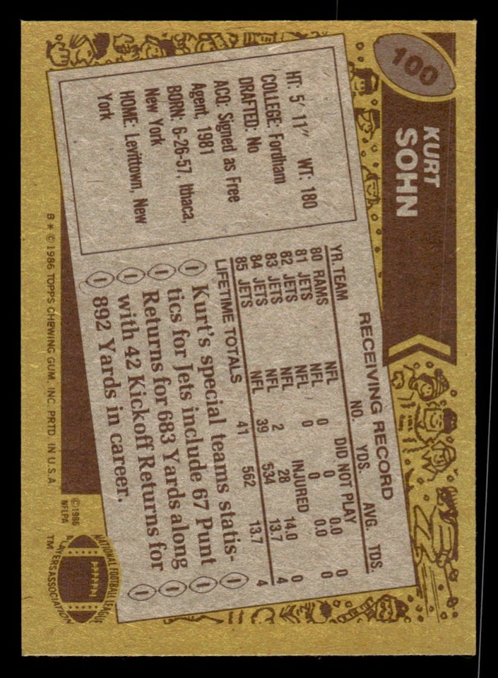1986 Topps #100 Kurt Sohn | eBay