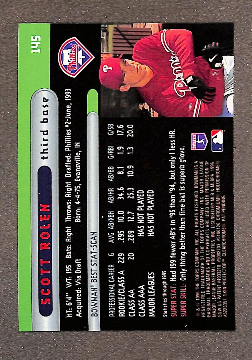 1996 Bowman's Best #145 Scott Rolen Rookie RC Philadelphia Phillies HOF ...