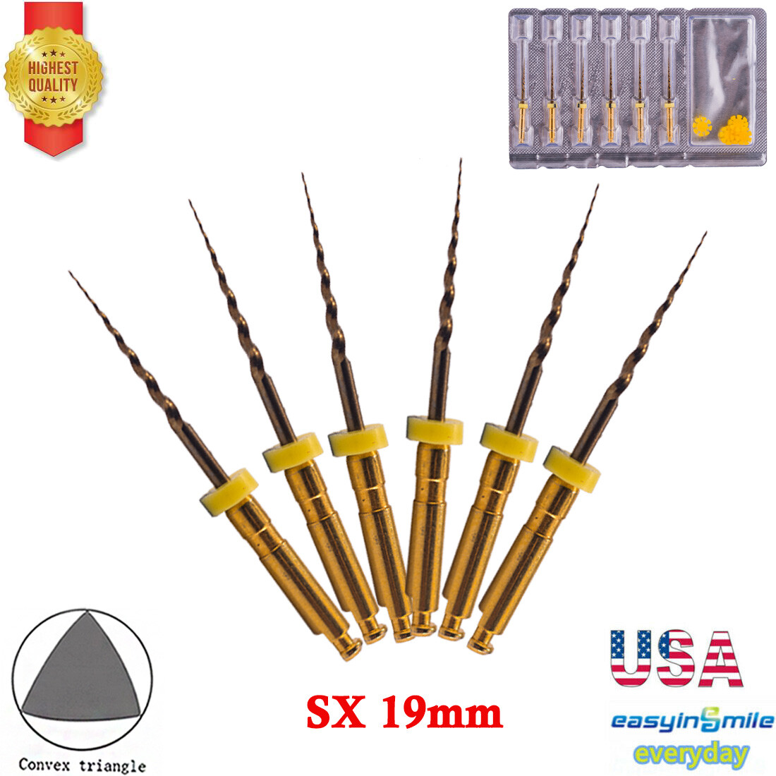6Pcs Dental Endodontic X-Pro Gold Taper SX Files 19MM Niti Rotary ...