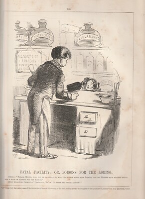 PUNCH , JOHN LEECH ORIGINAL PRINT , 1862 ,FATAL FACILITY ,POISONS FOR ...