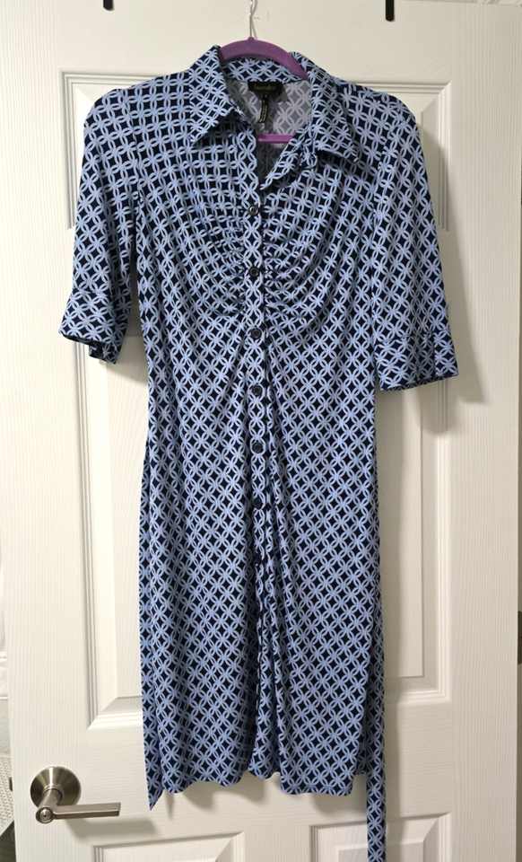 Navy Patterned Womens Dress Laundry by Shelli Segal Size 8 Ruching ...