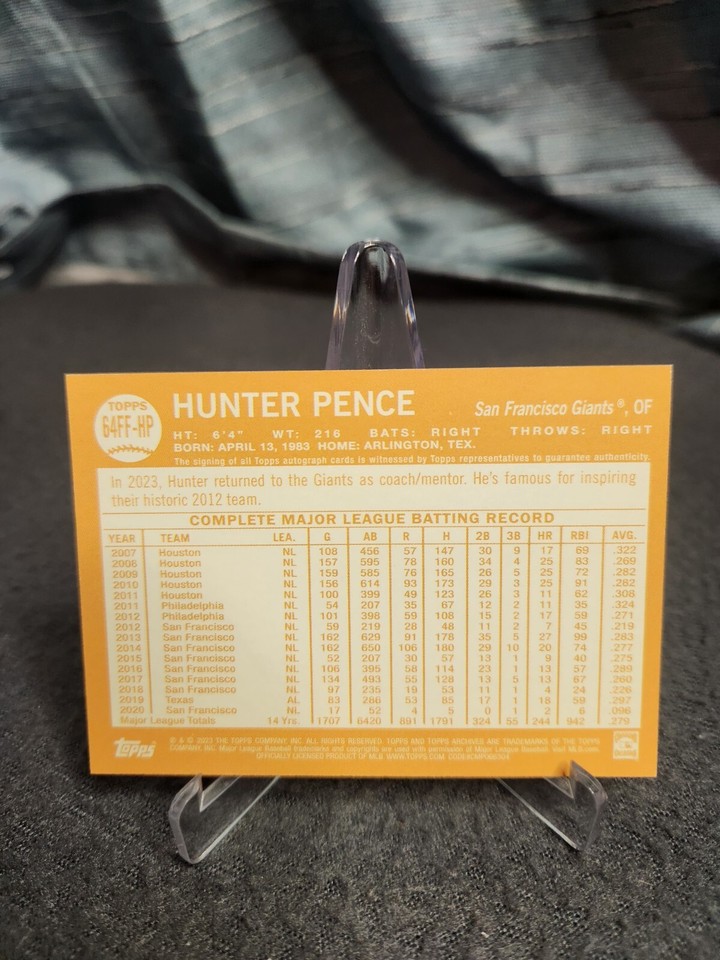 2023 Topps Archives HUNTER PENCE San Francisco Giants On-Card AUTO ...