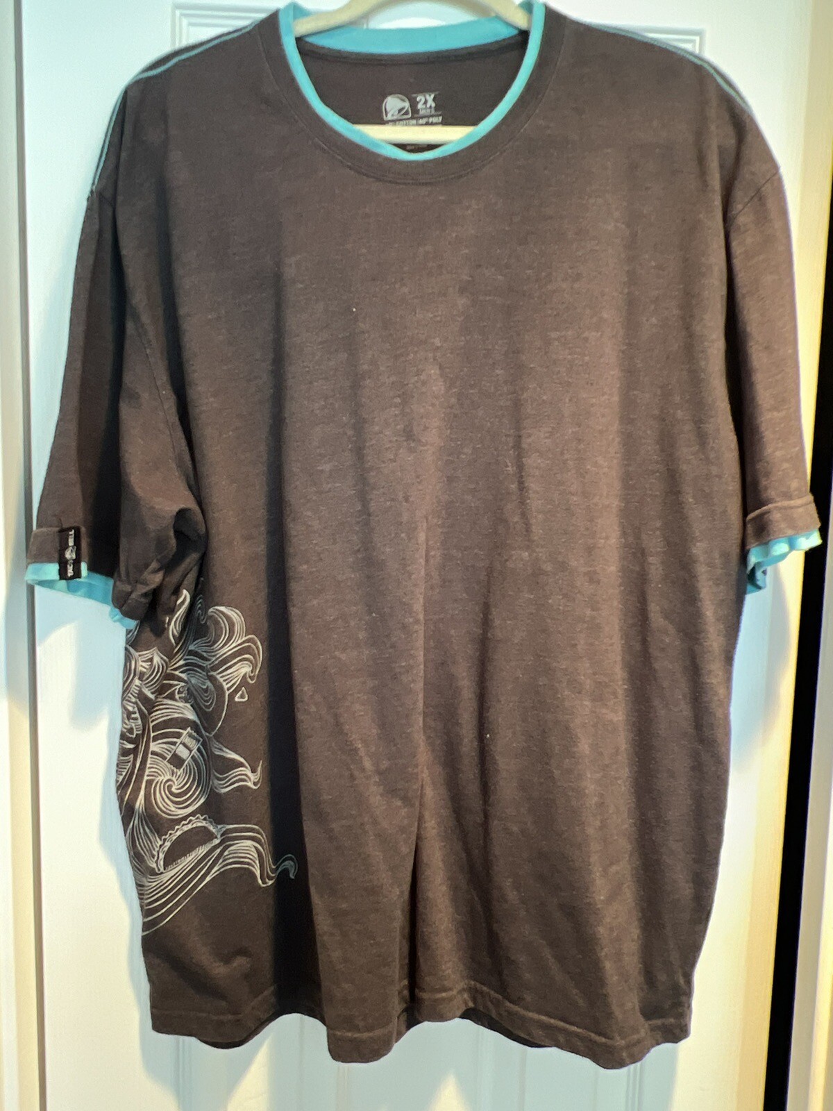 Taco Bell Men’s 2X Employee Gray and Aqua Ringer Shirt Graphic Print 24 ...