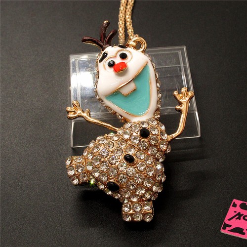 Fashion Lady Yellow Enamel Cute Snowman Crystal Sweater Chain Women ...