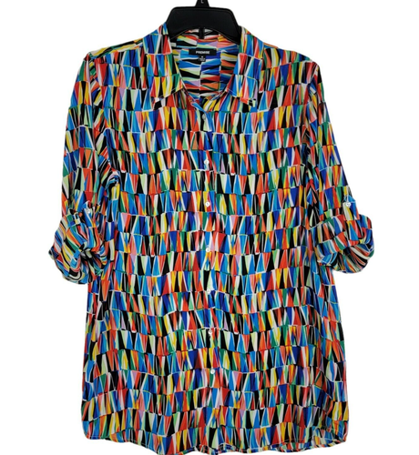 Premise Studio Roll Tab Sleeve Blouse Size M Button Down Collared Multicolor | eBay