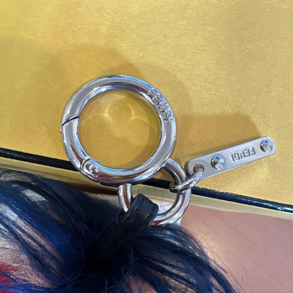 FENDI Monster Bag Charm Keychain Fur Leather Pom Pom Authentic w/Box ...