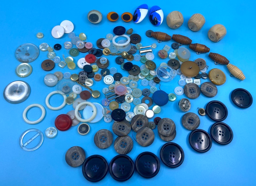 Vintage Lot of 191 Buttons Rings Buckles Eyes Mixed Colors Sizes Sewing ...