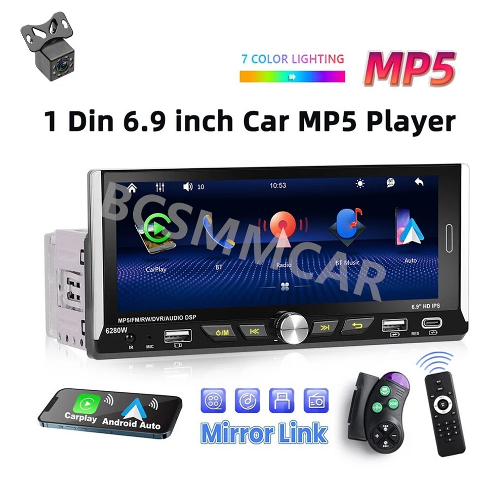 Car Multimedia Player Android 6.9in 1DIN Stereo Radio Carplay Android ...