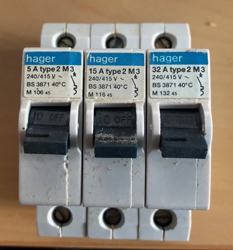 Hager M 106 5A, M 116 15A, M 132 32A Type 2 M3 BS3871 MCB's | eBay UK