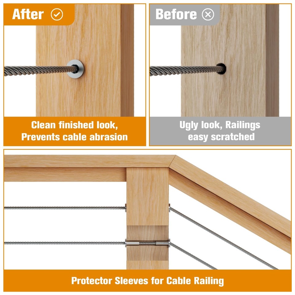 Cable Railing Protector Sleeves - 100 Pack T316 Stainless Steel ...