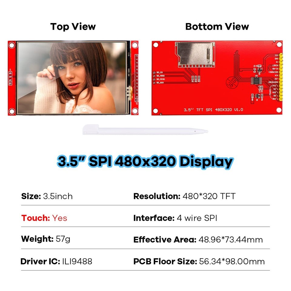 3.5 Inch TFT LCD Touch Screen Shield Display Module 480x320 SPI ILI9488 ...