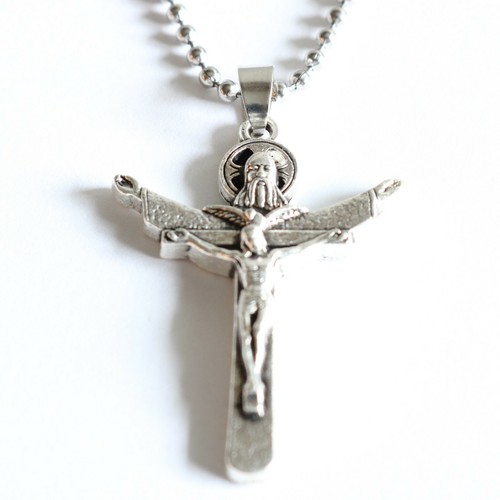 Holy Trinity Crucifix Pendant 20" Stainless Steel Chain Catholic ...