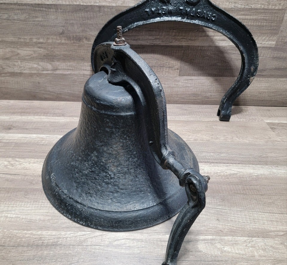 Antique USA School Church CRYSTAL METAL No 1 CAST IRON 14" Bell, Yoke ...