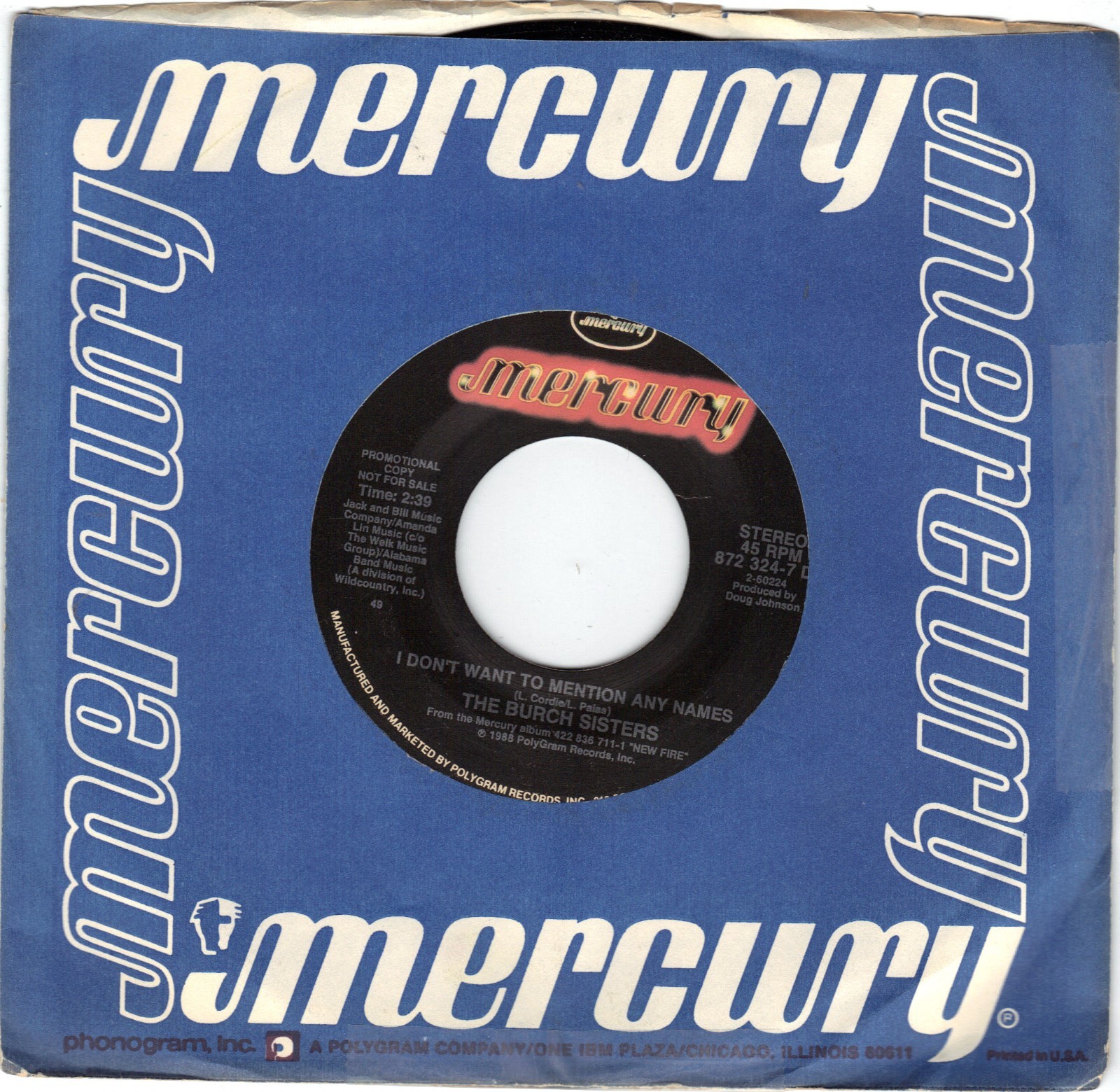 BURCH SISTERS, THE (I Don't Want To Mention Any Names) Mercury 872 324 ...