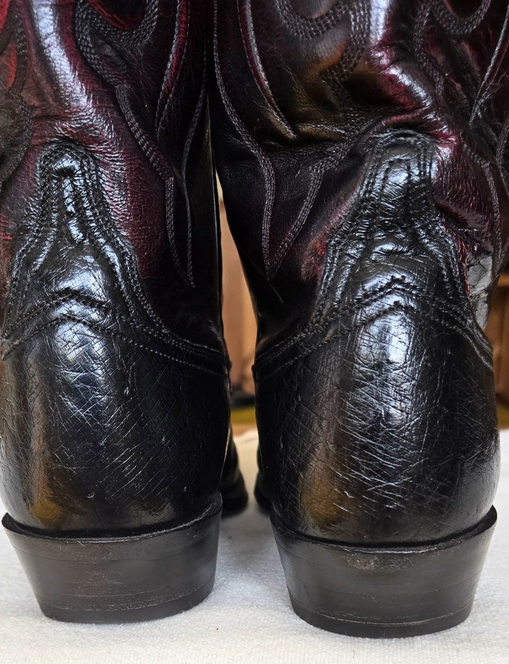 LUCCHESE 1883 Classic Western boots sz 8 D flat ostrich black cherry ...