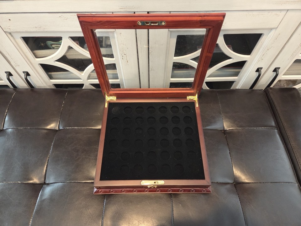 PCS Stamps & Coins Platinum & Gold Coin Display Box Wooden Glass Top 36 ...