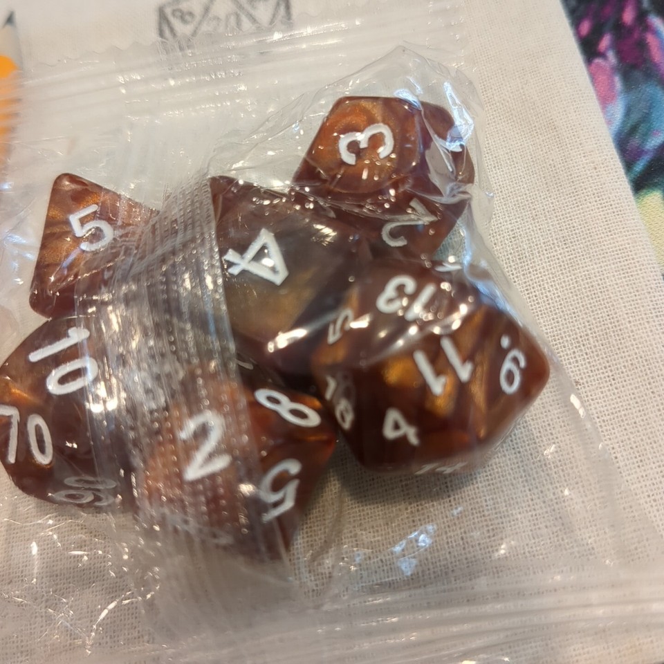 DnD Dice Brown Polyhedral Acrylic With Bag & Pencil Set - New - 7 Dice ...