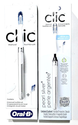 2 Pack Oral B Clic Manual Toothbrush Ultimate Clean Pearl Silver 2 ...