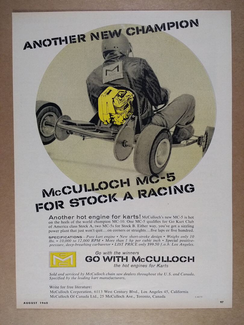 Vintage Mcculloch Go Kart Engines Vintage 1960's McCulloch 200 Racing