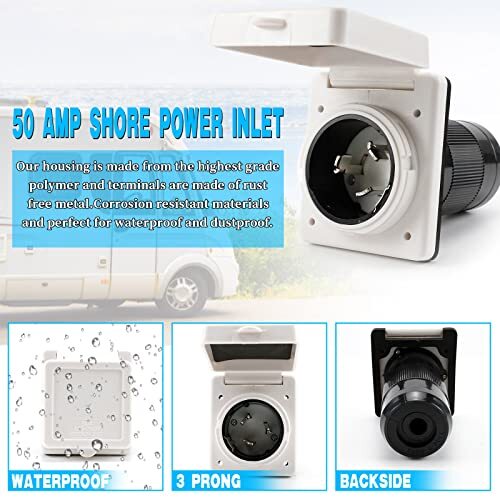 50 Amp RV Power Inlet Receptacle, 50 Amp RV Power Cover Twist Locking ...