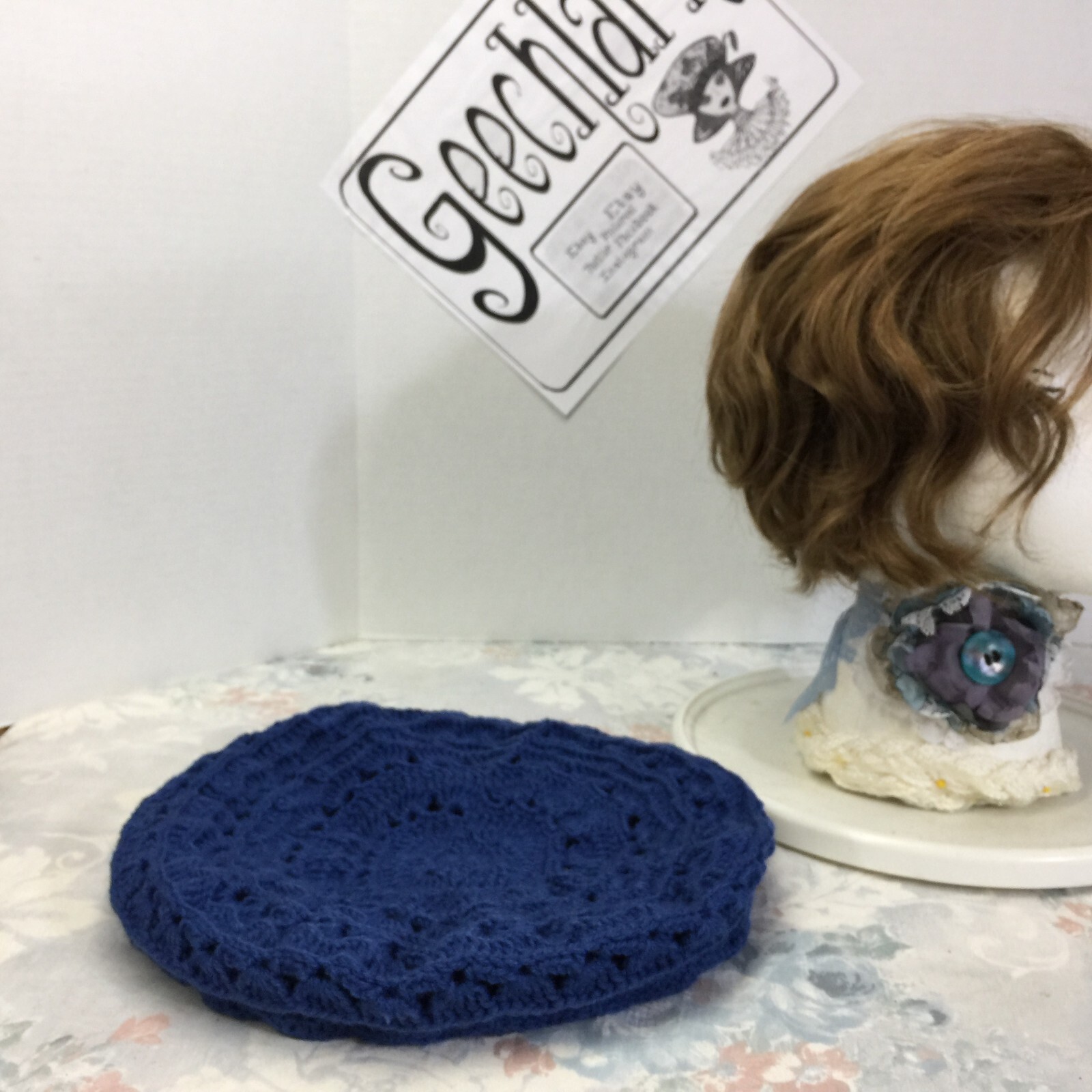 Crochet poofy hat, boho festival beanie, blue fairy cap, L, Geechlark ...