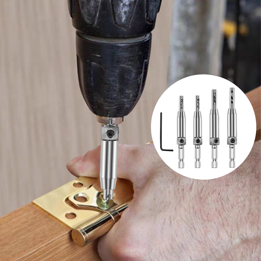 4pcs With Wrench 1/4in Hex Shank Hinge Drill Bit Set Handwork Hole ...