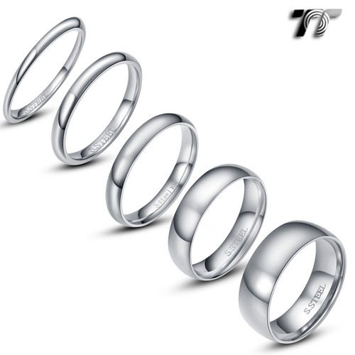 TT 2-10mm Width Silver Stainless Steel Wedding Band Ring Size 2-15 ...
